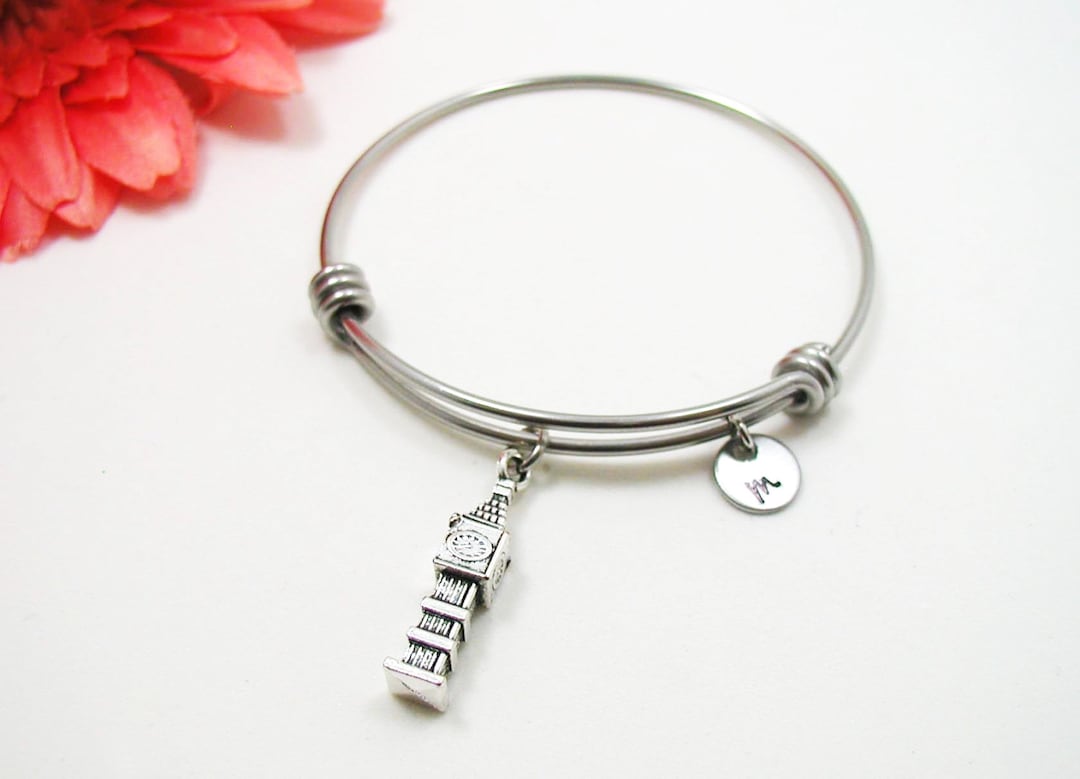 London Clock Bracelet Bangle, Clock Tower Charm, Personalized Charm ...