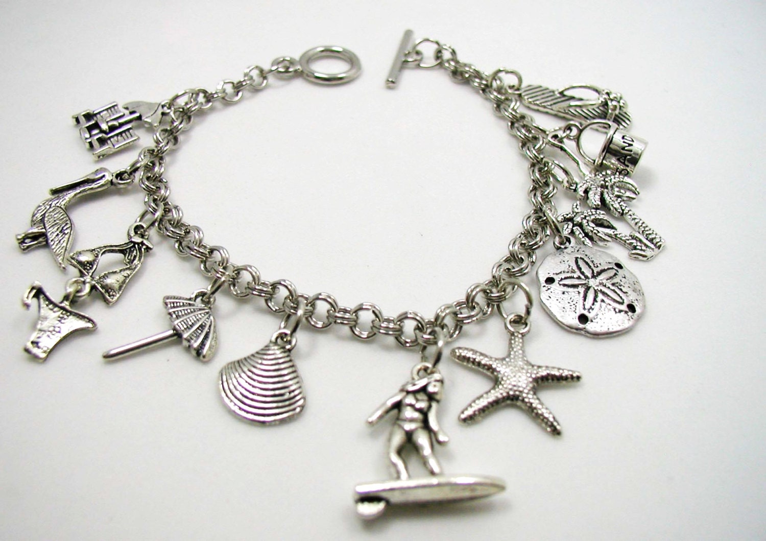 Beach Charm Bracelet, Beach Bracelet, Ocean Charm Bracelet, Delicate ...