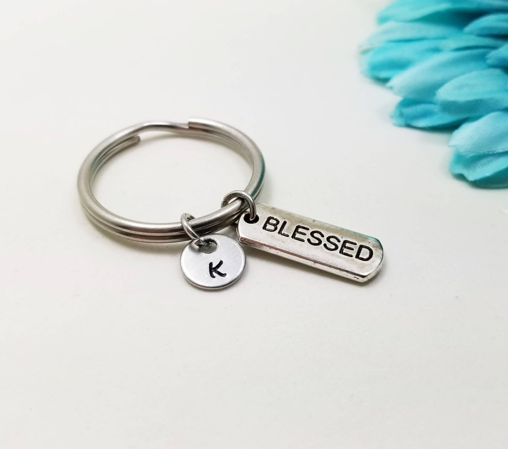 Blessed Keychain Blessed Key Chain Initial Keychain | Etsy