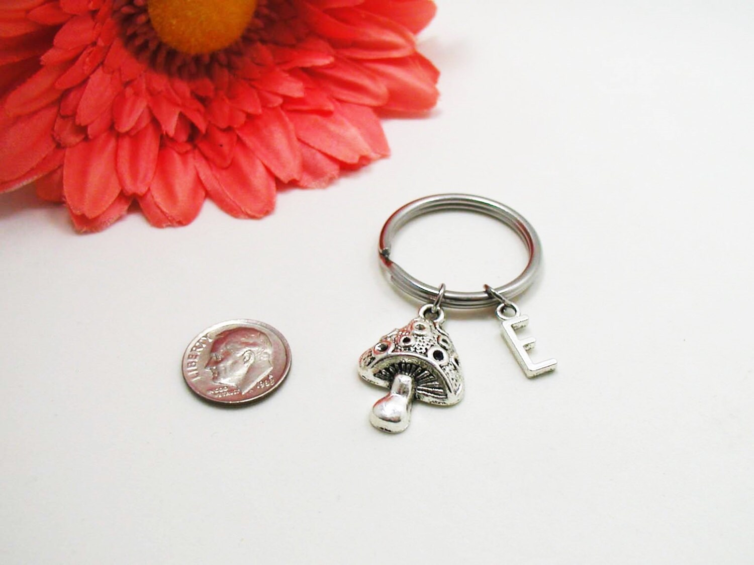 Mushroom Keychain, Mushroom Key Chain, Initial Keychain, Personalized ...
