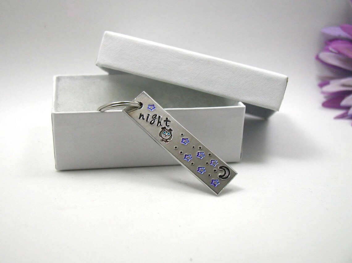 Night Owl Keychain, Custom Keychain, Engraved Keychain, Rectangle ...