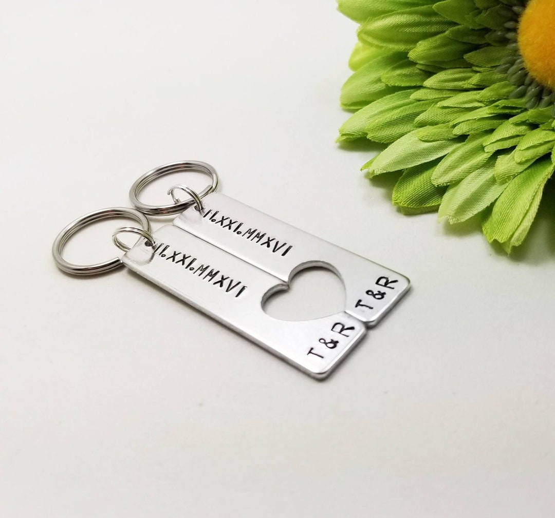Roman Numeral Keychains, Engraved Keychains, Couples Keychain Gift, Mr ...