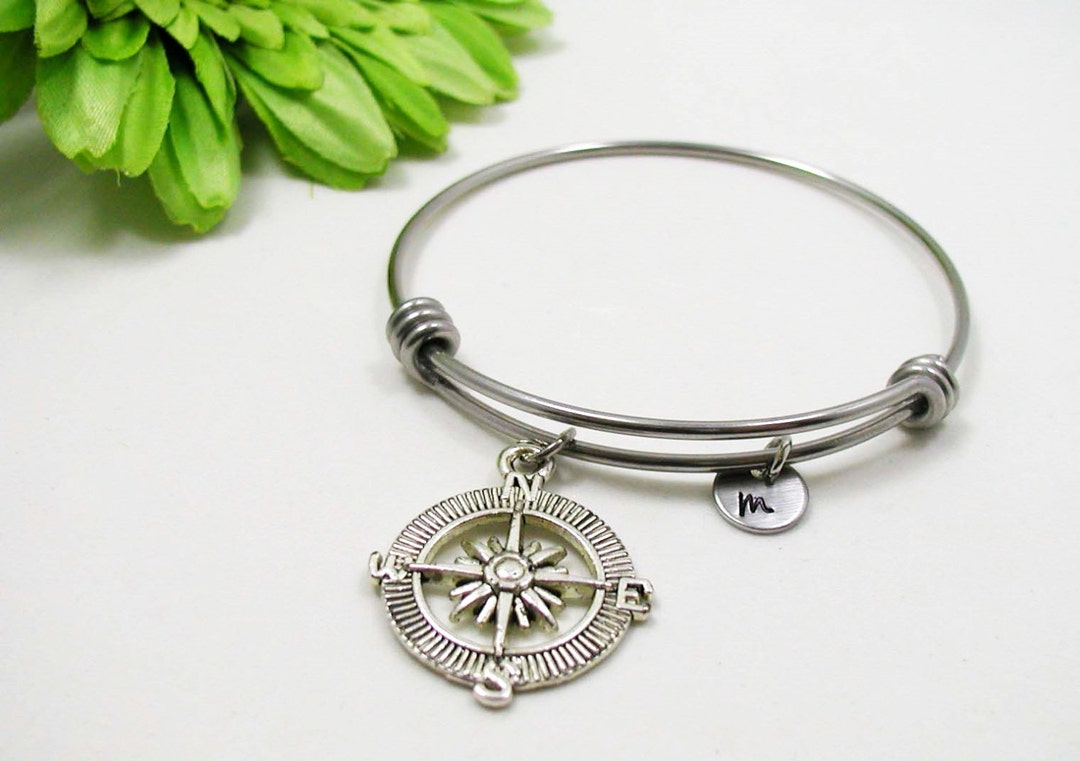 Compass Bangle, Compass Charm Bracelet, Expandable Bangle, Best Friend ...