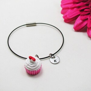 Cupcake Bracelet, Cupcake Charm Bangle, Initial Charm, Chef Jewelry ...