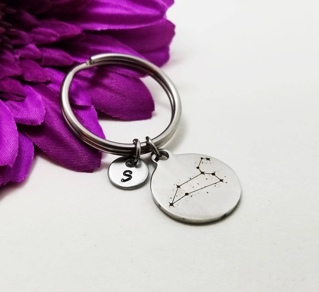 Leo Keychain, Zodiac Keychain, Initial Keychain, Personalized Keychain ...