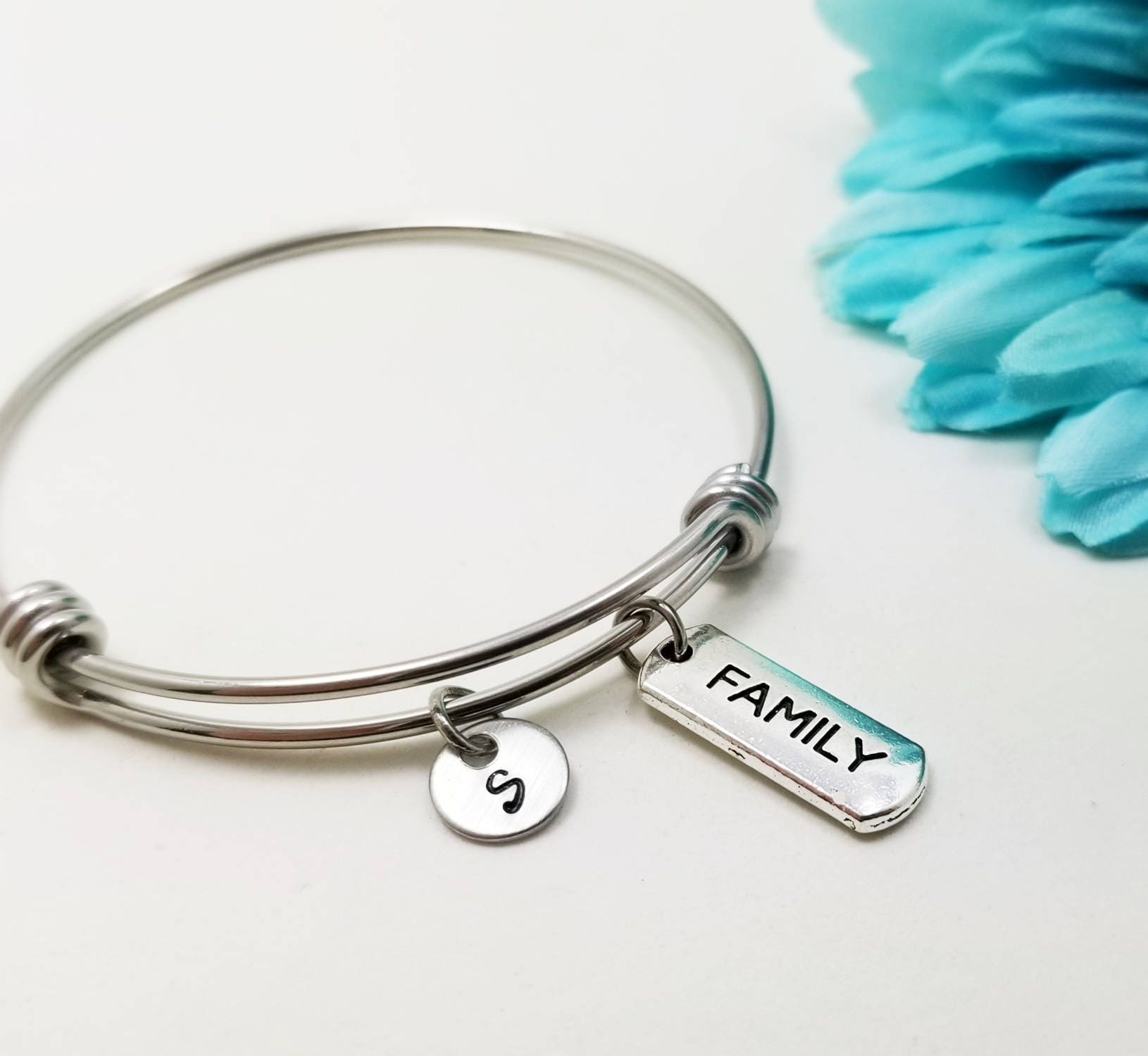 Family Bracelet Family Bangle Initial Charm Charm | Etsy