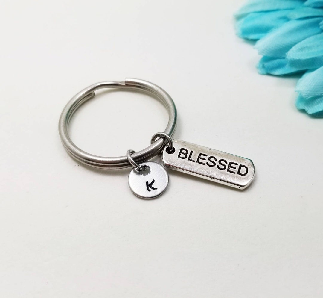 Blessed Keychain, Blessed Key Chain, Initial Keychain, Personalized Keychain, Initial Key Ring ...