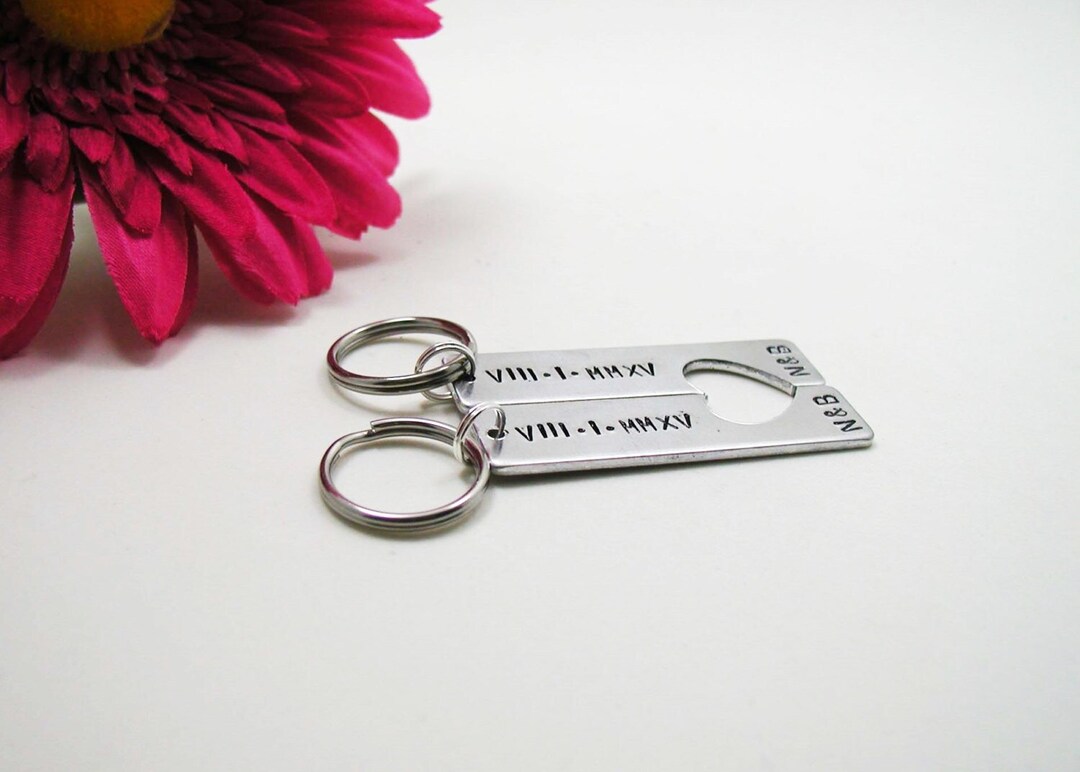 Roman Numeral Keychains, Engraved Keychains, Couples Keychain, His and ...