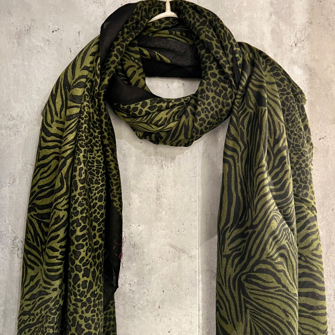 Micro Leopard X Zebra Pattern Pattern Olive Green Cotton Scarf/summer ...
