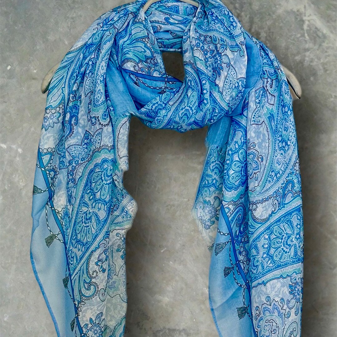 Light Blue Paisley Pattern Cotton Scarf,ideal Gifts for Women on Mother ...