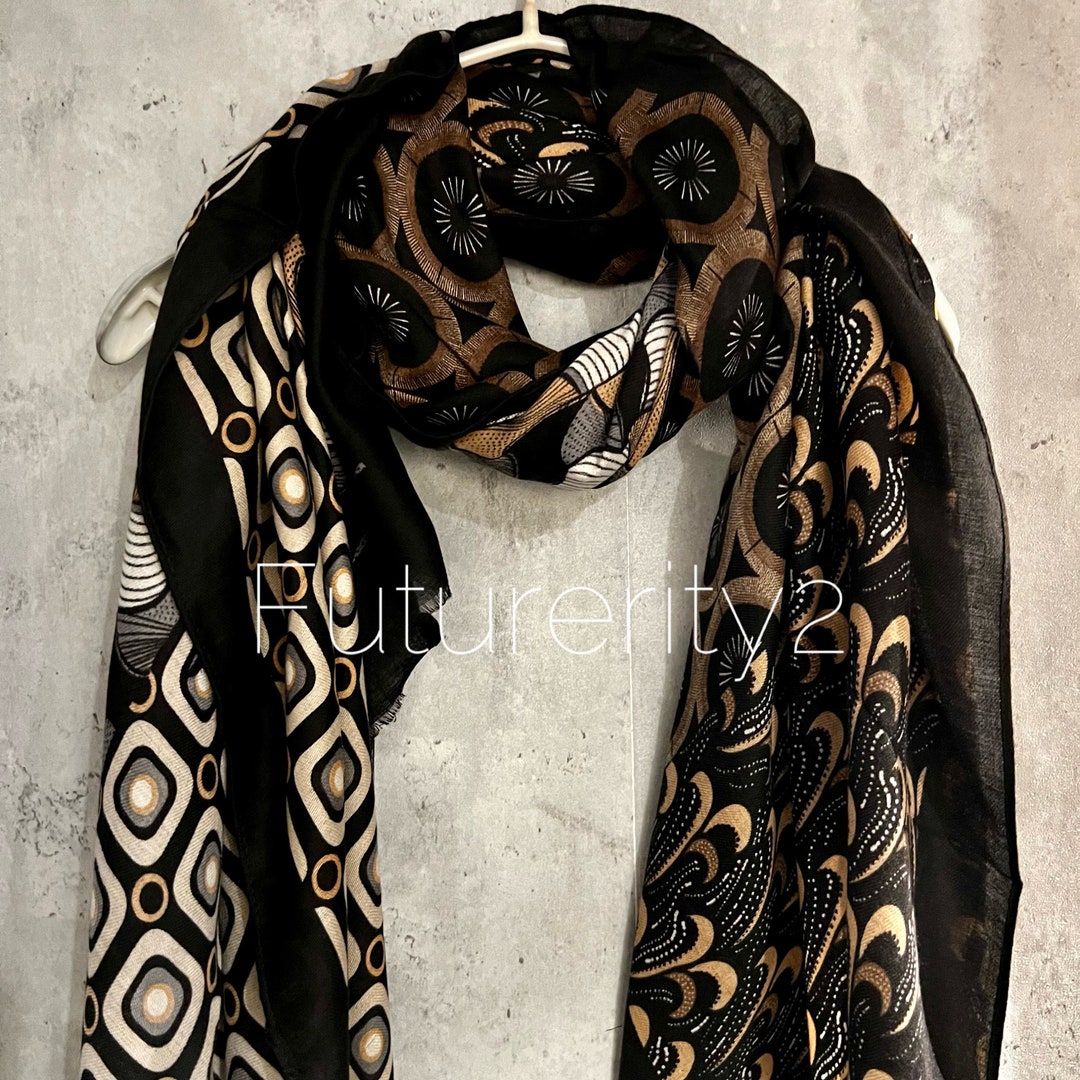 Retro Pattern Inspired Black Cotton Scarf/summer Autumn Scarf/gifts for ...