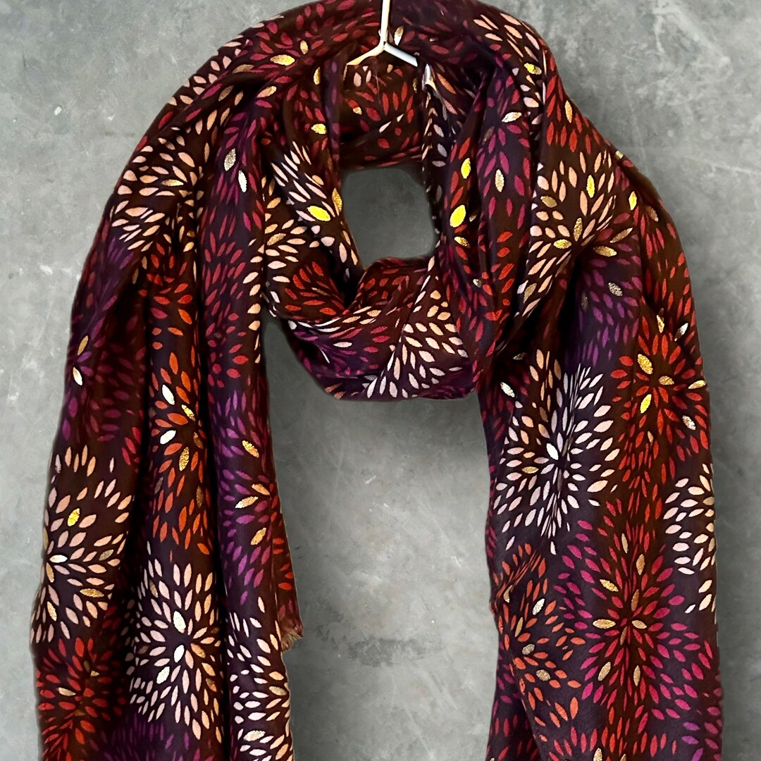Firework Pattern With Gold Foils Red Cotton Scarf,women Scarf,autumn ...
