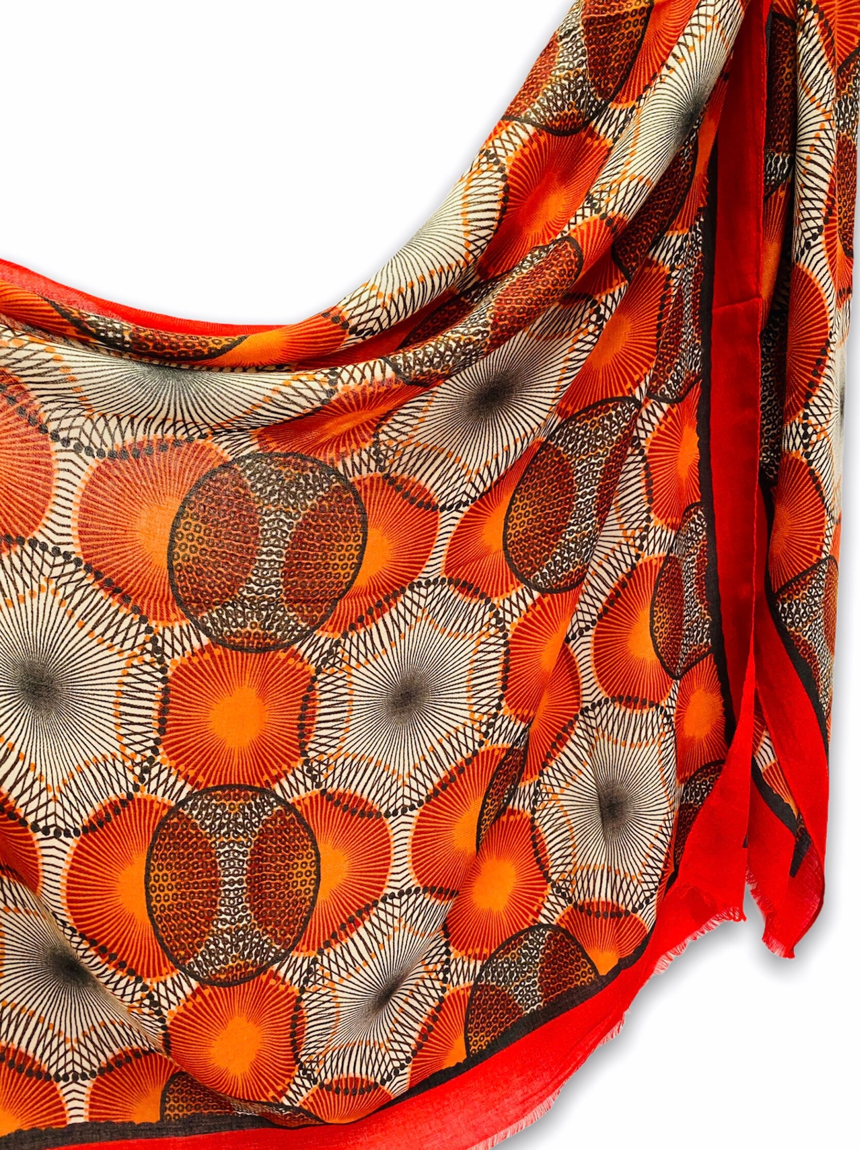 Circle Fan Pattern Orange Cotton Scarf/Scarf Women/Spring | Etsy