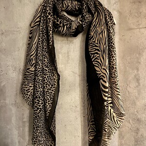 Beige Cotton Scarf With Micro Leopard and Zebra Pattern – A Fashionable ...