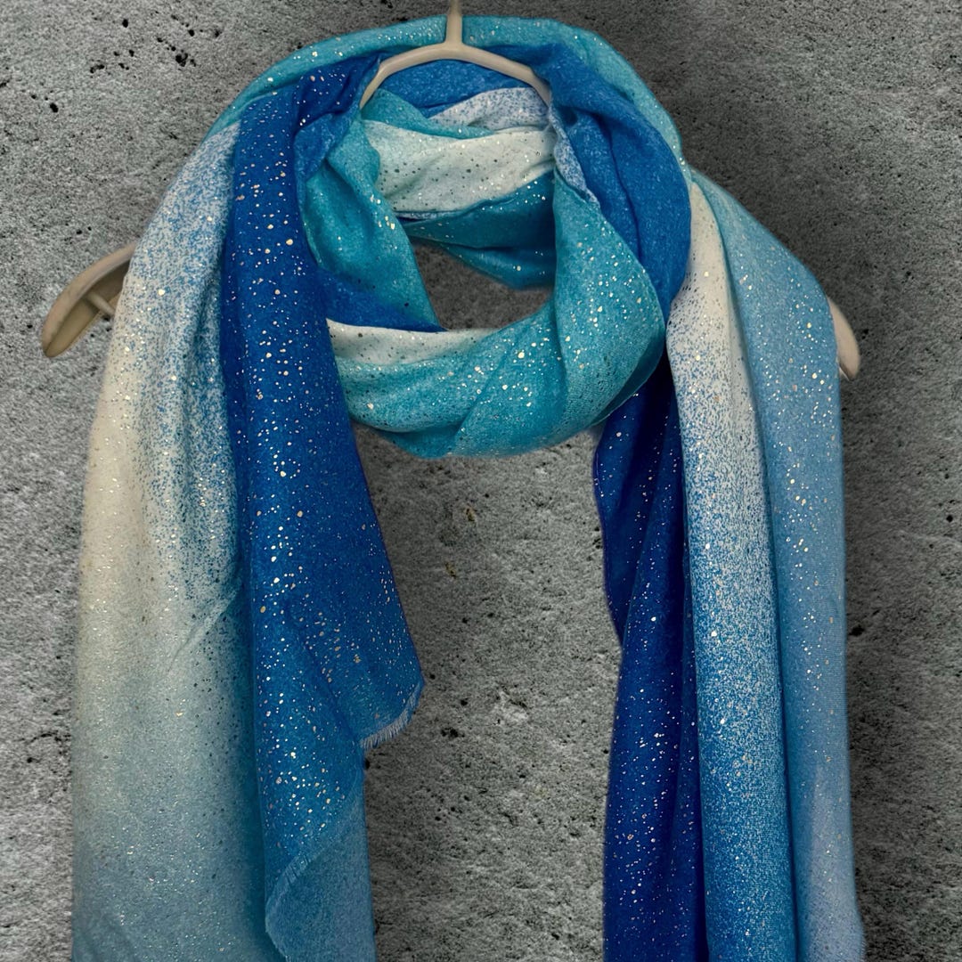Luxury Blue Gradients Scarf With Shimmering Details,ideal for Evening ...