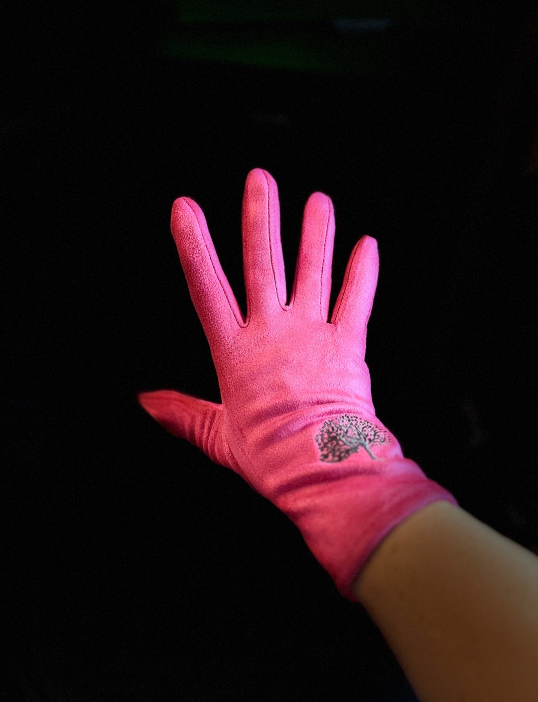 Bright Pink Gloves With Embroidery Mulberry Tree for - Etsy