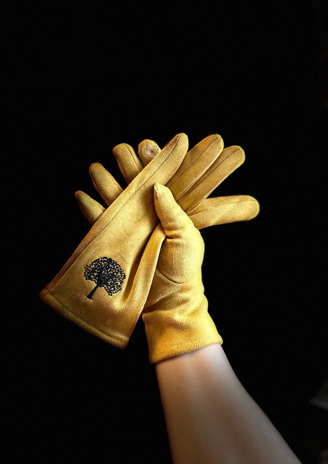 Mustard Yellow Gloves With Embroidery Mulberry Tree for Women,winter ...
