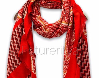 Red Cotton Scarf | Etsy