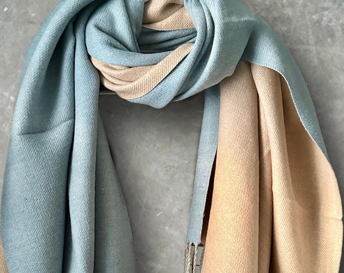 Plain Double-sided Cashmere Scarf in Light Blue and Beige,winter Scarf ...