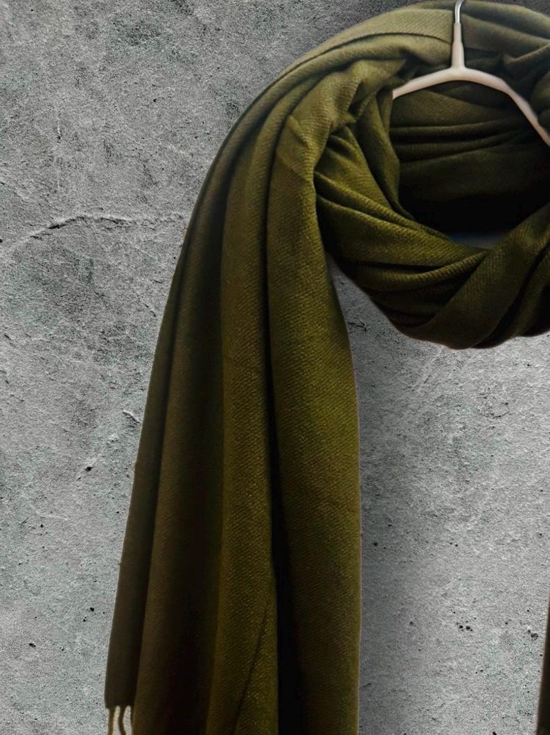Unisex Plain Olive Green Cashmere Blend Scarf,classic Winter Accessory ...