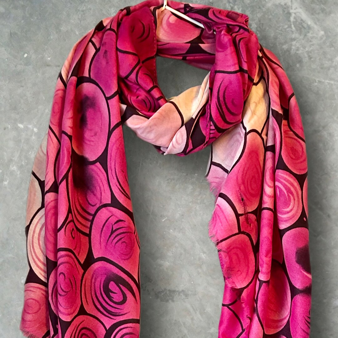 Fuchsia Pink Seamless Bubbles Pattern Cotton Scarf,women Scarf,autumn ...