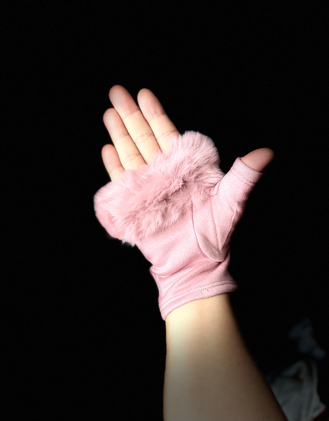Light Pink Suede Fingerless Gloves With Faux Fur - Etsy
