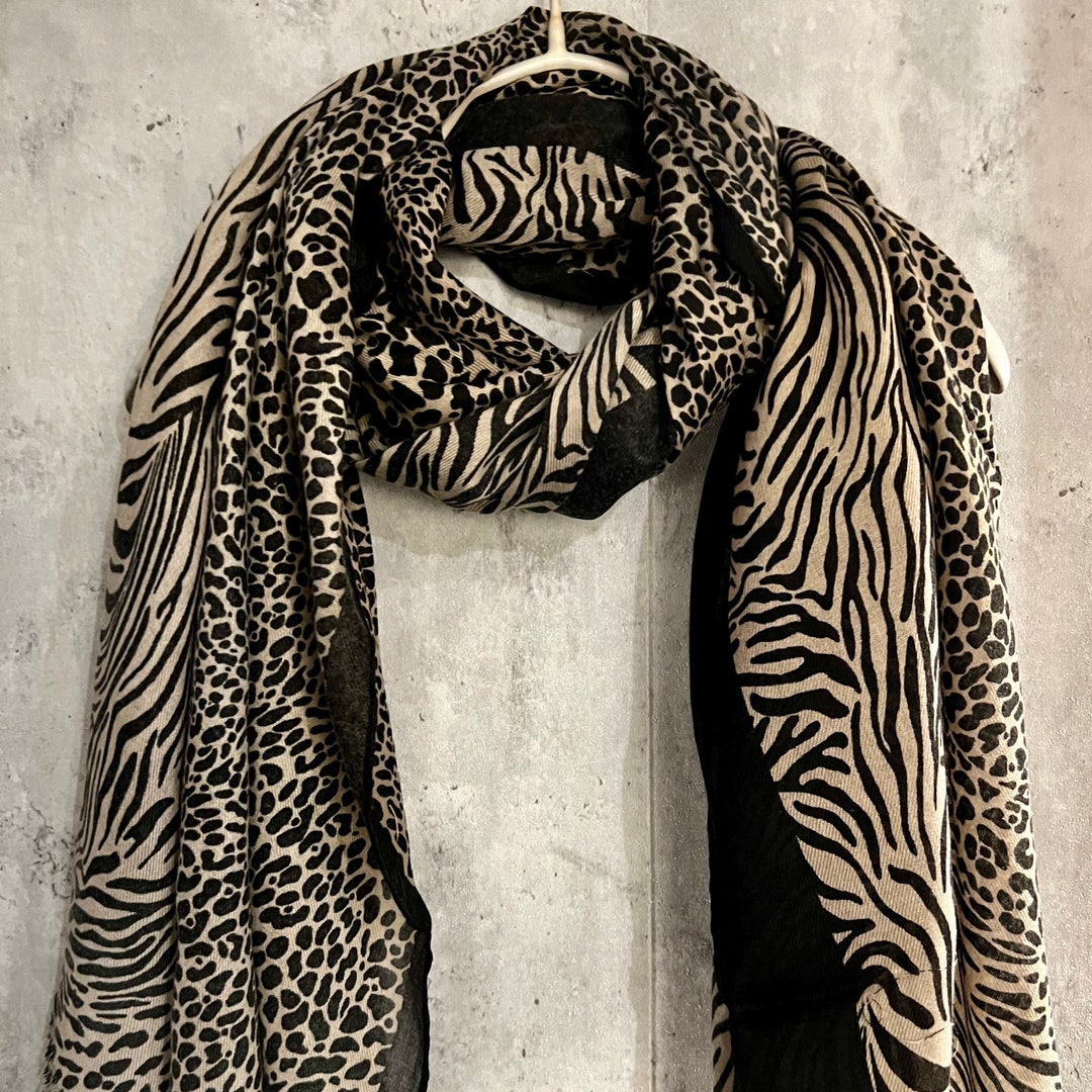 Beige Cotton Scarf With Micro Leopard and Zebra Pattern – A Fashionable ...