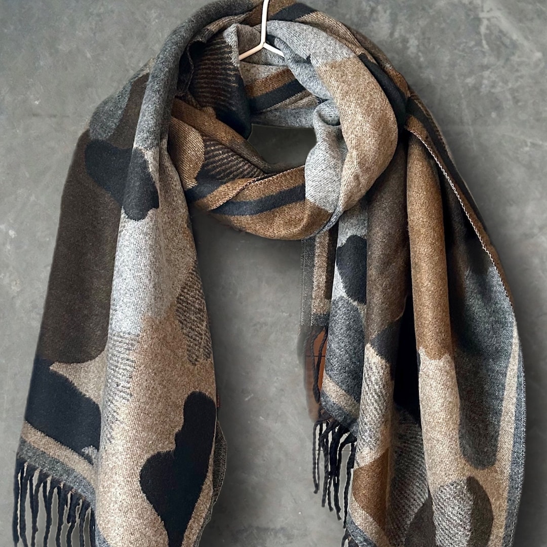 Cashmere Scarf in Black,grey and Beige With Color Patch Pattern,winter ...