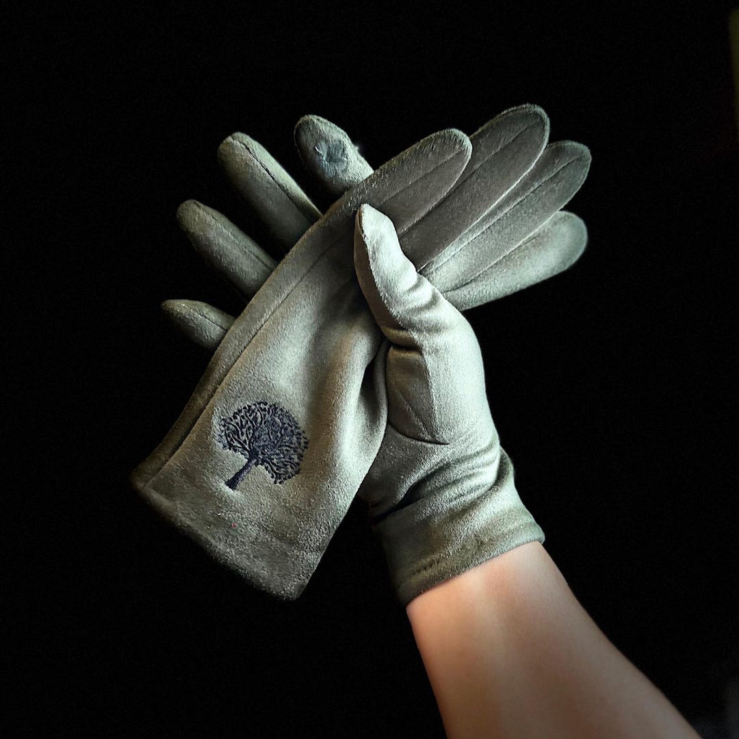 Olive Green Gloves With Embroidery Mulberry Tree,winter Gloves,stretch ...