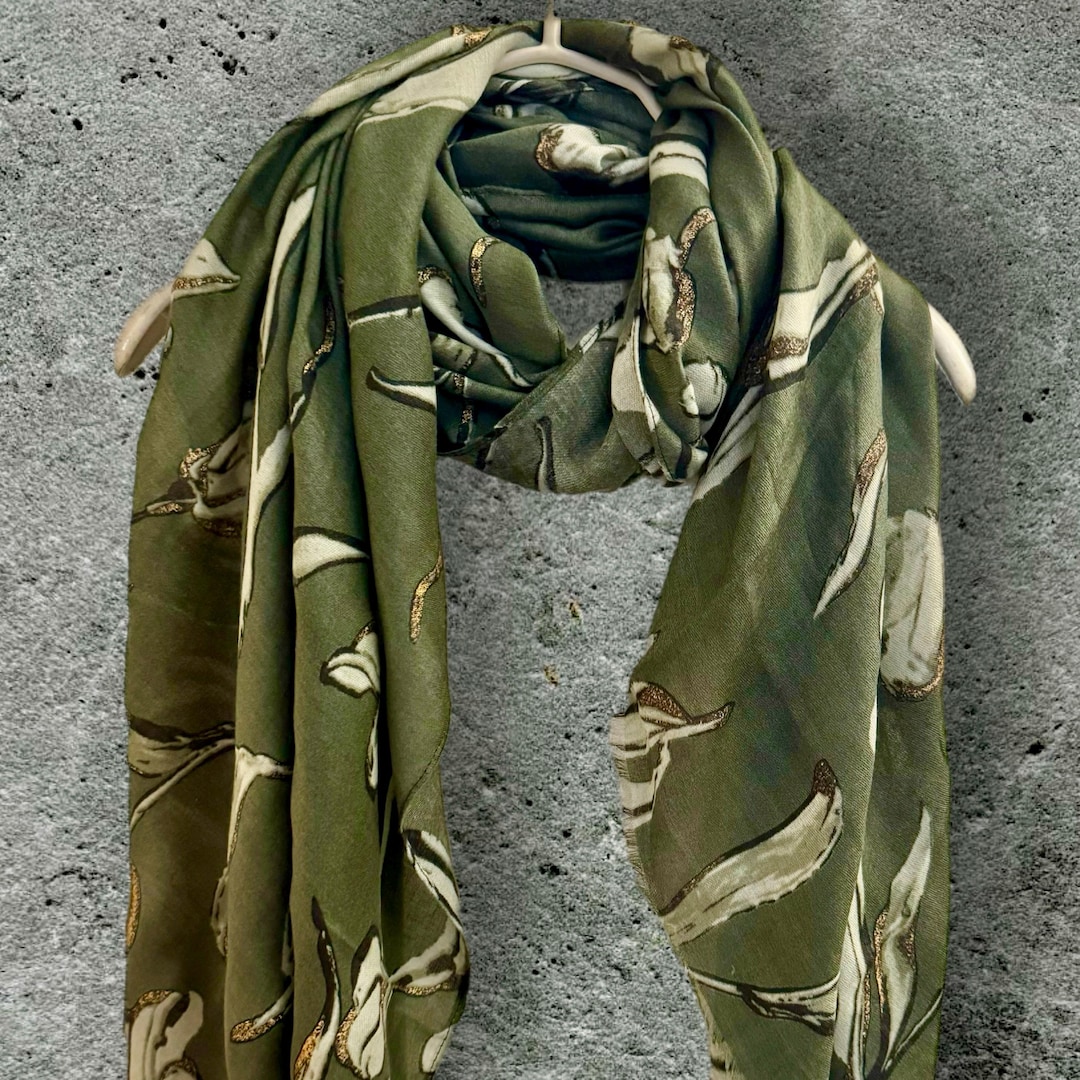 Chic Olive Green Scarf With Intricate Sketch Tulip Flowers and Gold ...