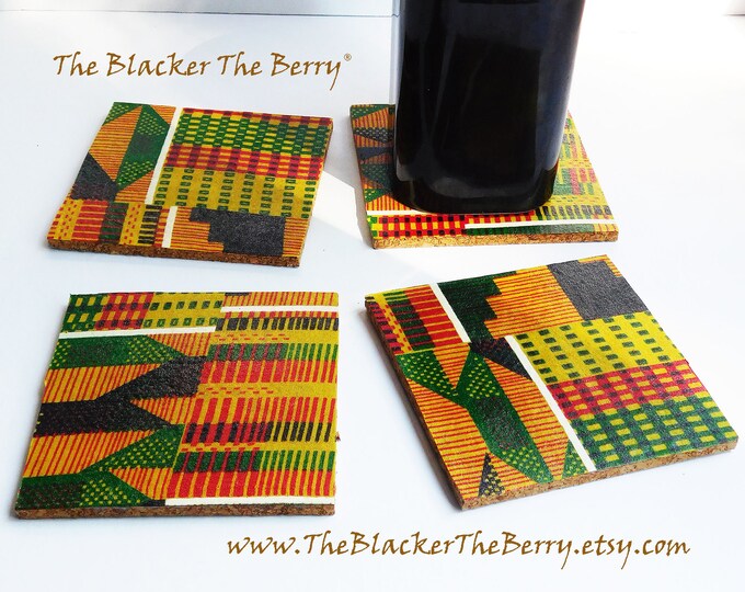 African Coasters Kente Set of 4 Handmade Home Decor Kitchen - Etsy
