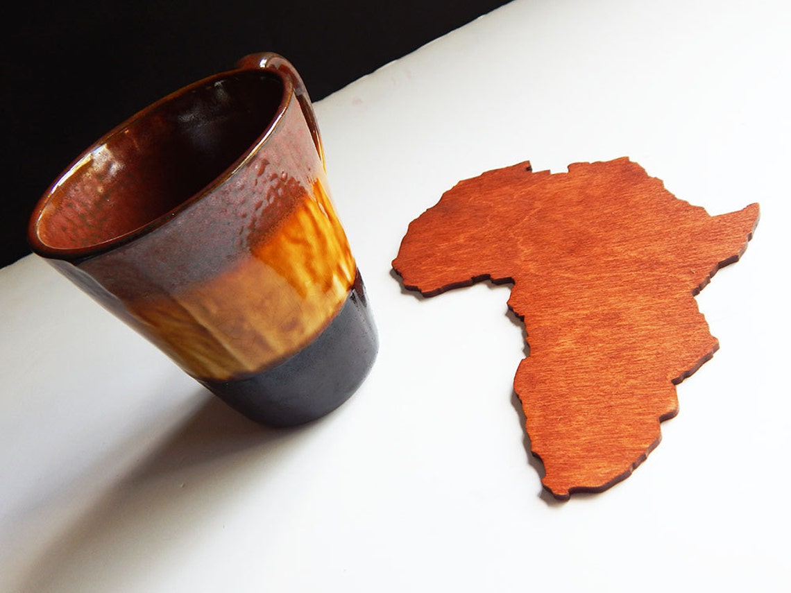 Africa Coasters Set of 4 Natural Wood African Home Decor Africa Shaped ...