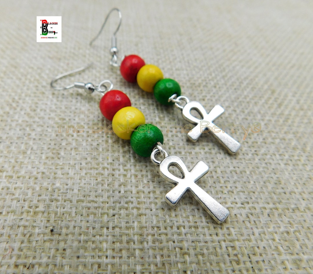 Silver Ankh Symbol Earrings Dangle Rasta Pan African Gift Ideas for Her ...
