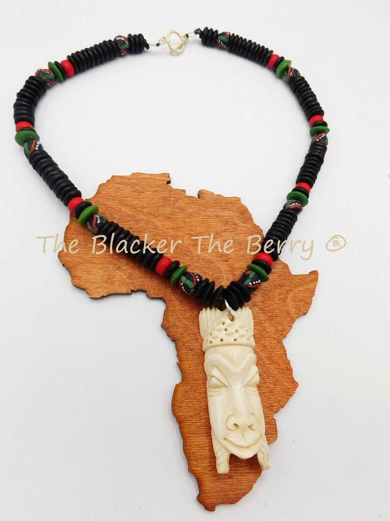 African Bone Necklace RBG Pan African Mask Beaded Jewelry | Etsy