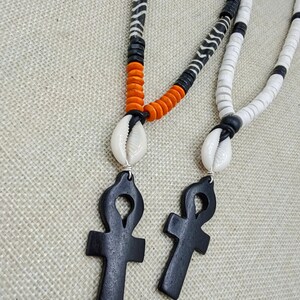 Black Ankh Necklace Beaded Jewelry Handmade Cross Egyptian Statement ...