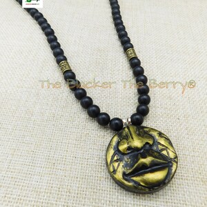 Tribal Jewelry African Mask Pendant Clay African Men Necklace Gold Tone ...