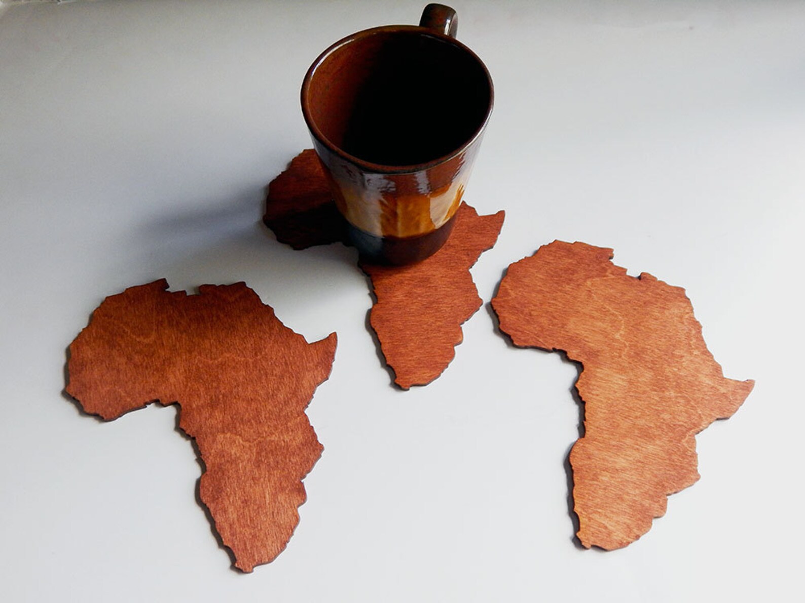 Africa Coasters Set of 4 Natural Wood African Home Decor Africa Shaped ...
