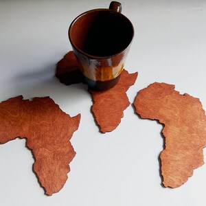 Africa Coasters Set of 4 Natural Wood African Home Decor Africa Shaped ...