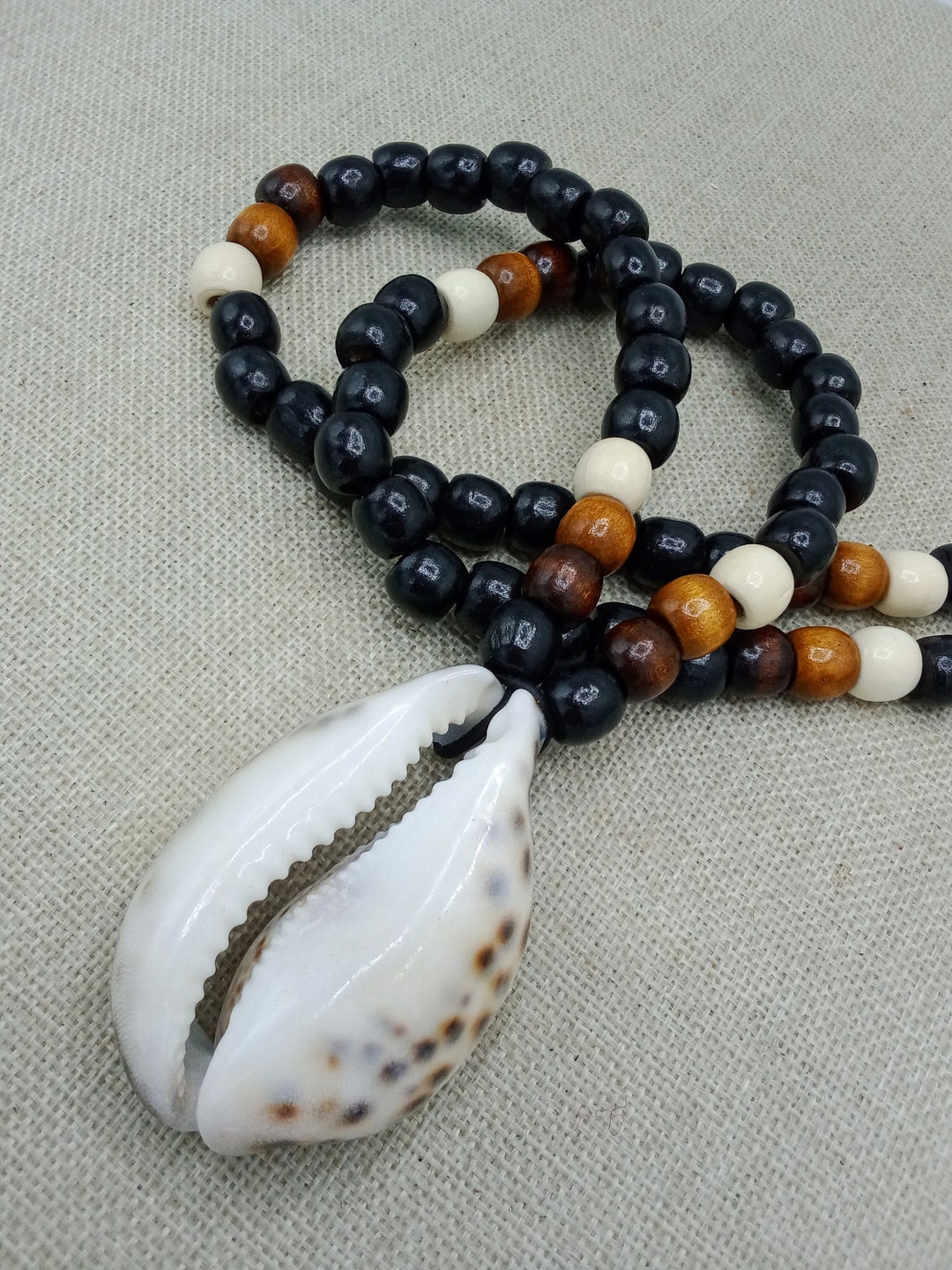 Large Cowrie Shell Necklace Beaded Men Jewelry Beaded Handmade Brown ...