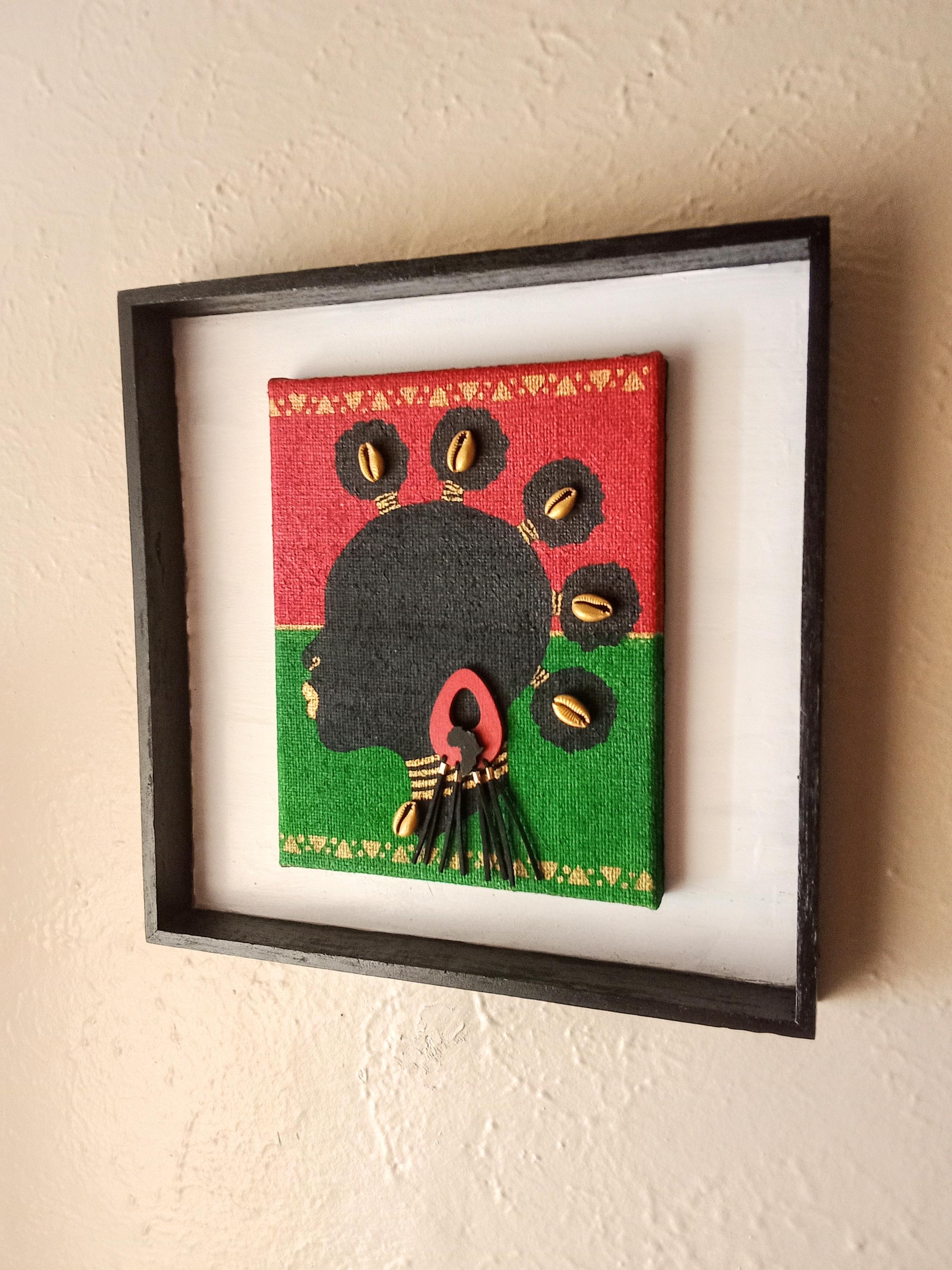 Bantu Knot African Women Painting Red Black Green Gold Handmade Wall ...