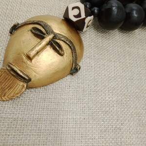 African Men Necklace Large Beaded Jewelry Face Pendant Gold Tone ...