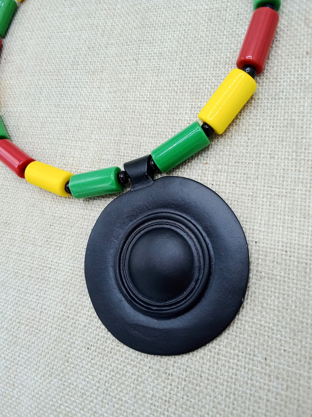 Large Black Pendant Necklace Rasta One Love Beaded Jewelry Gift for Her ...