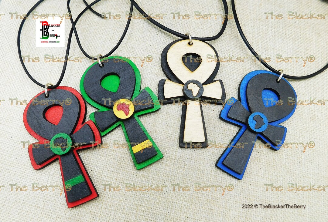 Large Ankh Necklace, African Necklace, RBG, Rasta, Pan African, Wood ...