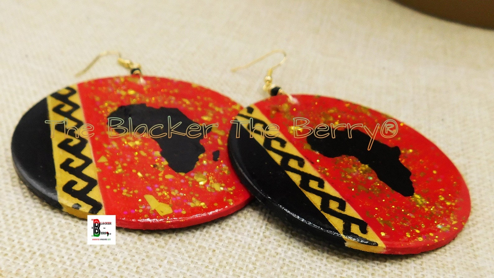 Africa Earrings Large Round Gold Black Red Wooden Jewelry - Etsy