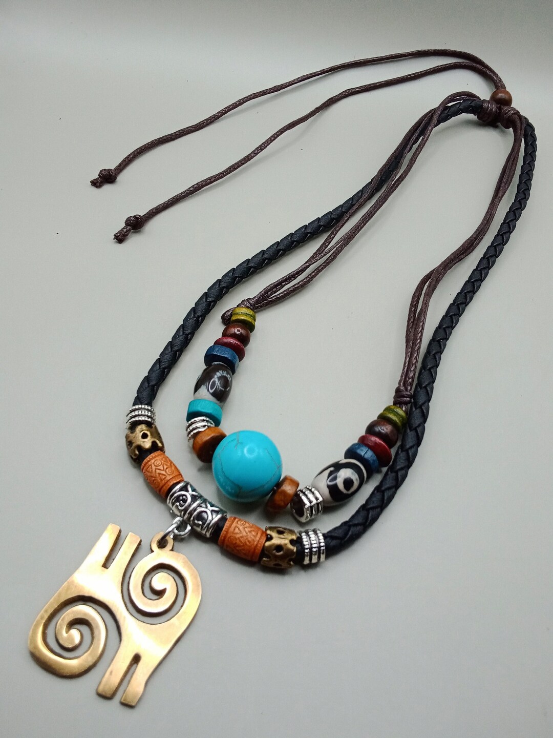 African Adinkra Symbol Kwatakye Atiko Leather Adjustable Jewelry Beaded ...