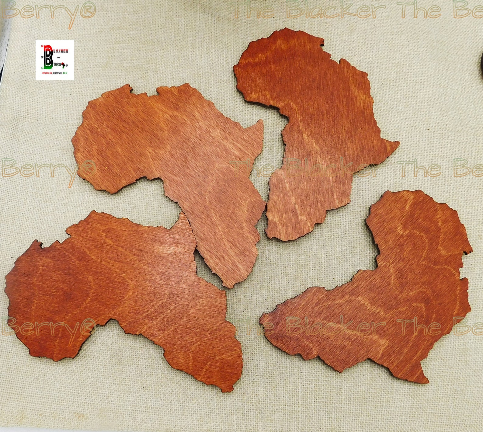 Africa Coasters Set of 4 Natural Wood African Home Decor Africa Shaped ...