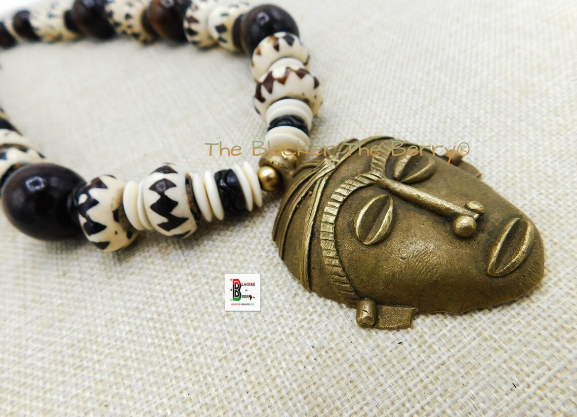 Large African Mask Necklace Jewelry Afrocentric Tribal White | Etsy