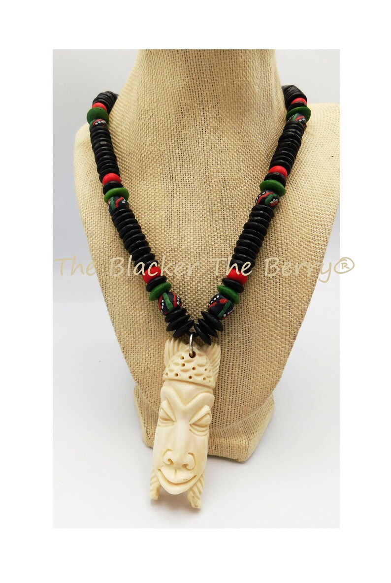 African Bone Necklace RBG Pan African Mask Beaded Jewelry | Etsy