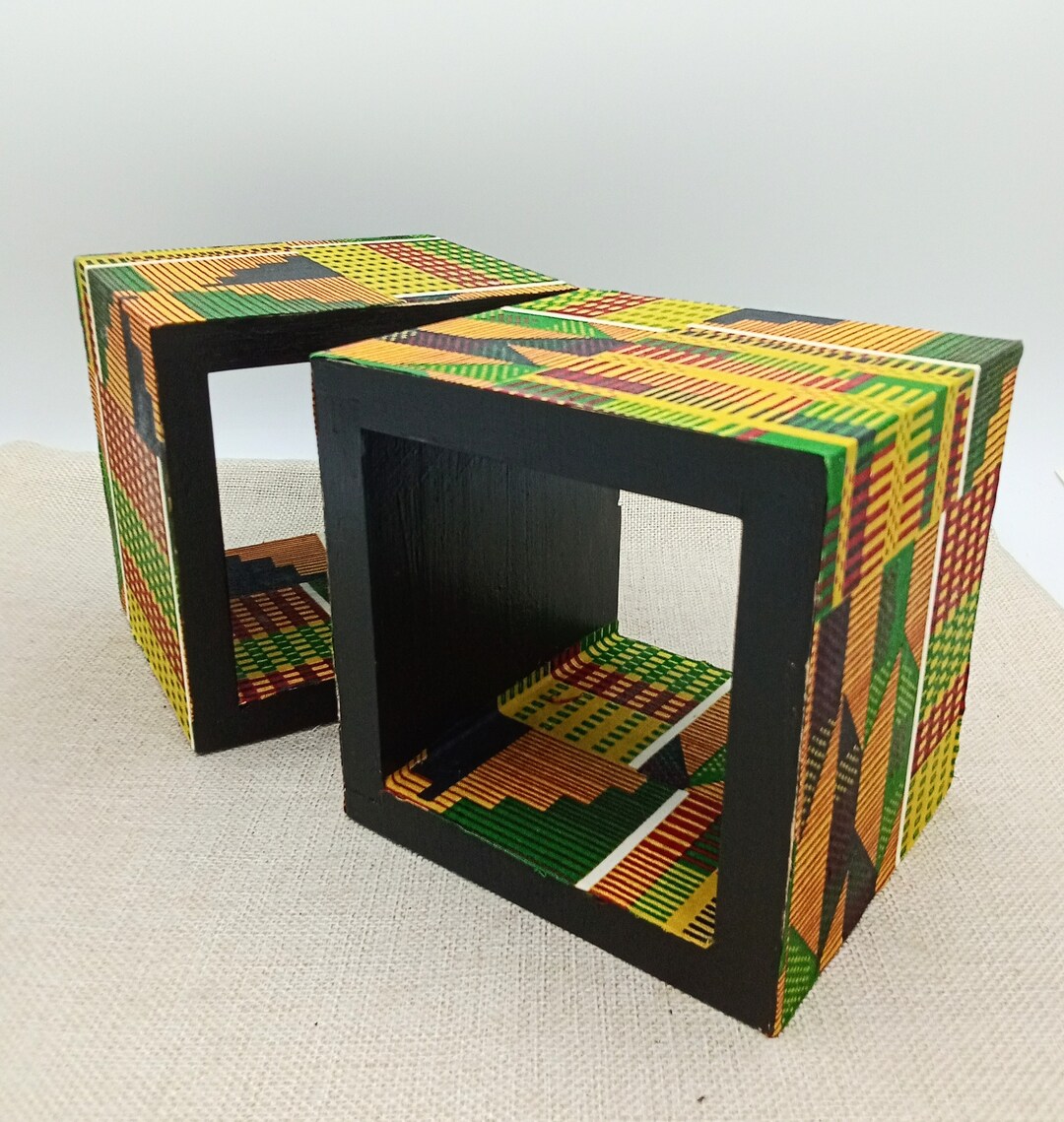 Floating Wooden Cube Shelf African Kente Set of 2 - Etsy