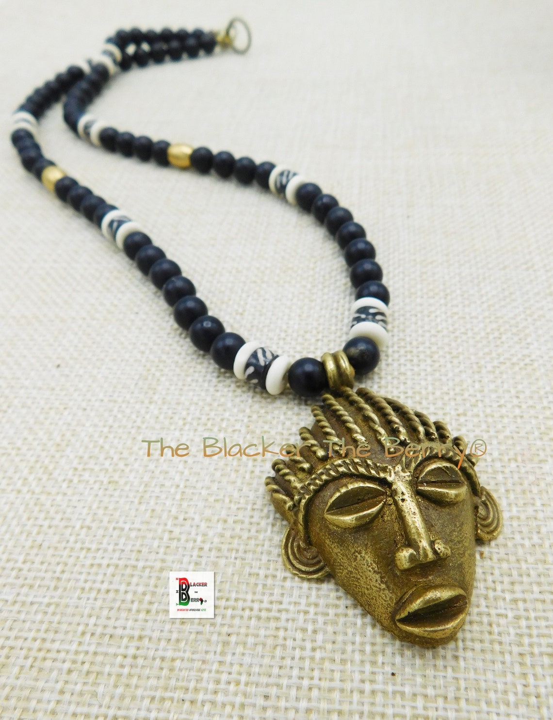Men Necklace African Tribal Jewelry Black White Beaded Carved - Etsy
